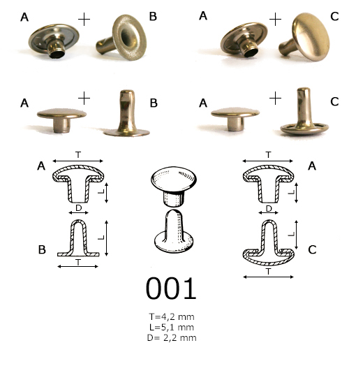 RIVETTI RIBATTINI IN FERRO 001-02-033-034-036-039-041-042 PER FISSARE ...